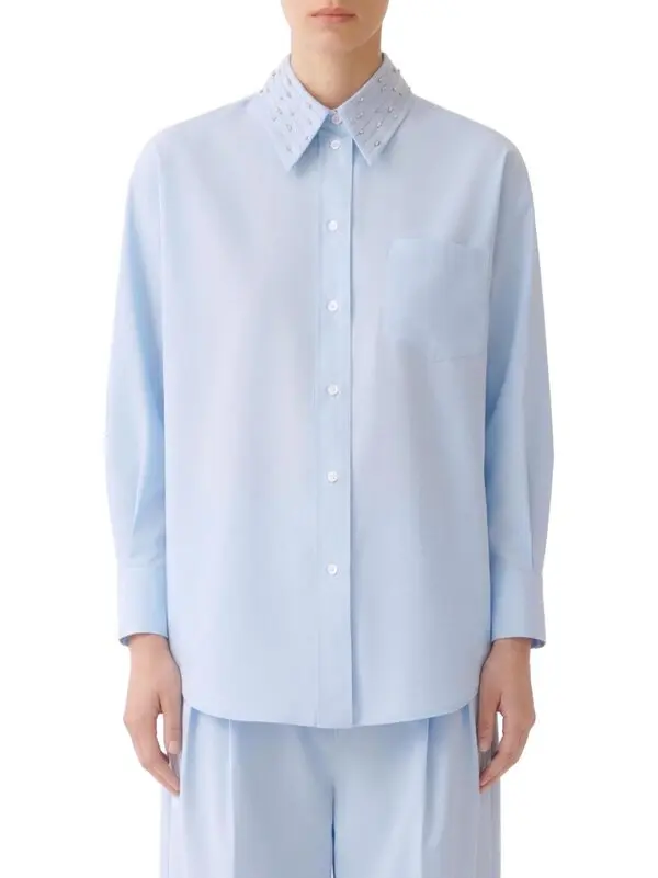 Fabiana Filippi Cotton Shirt With Embellished Collar - Gnawed Blue
