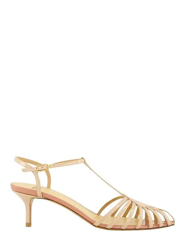 FRANCESCO RUSSO Patent Leather Sandals With Stiletto Heel - Beige