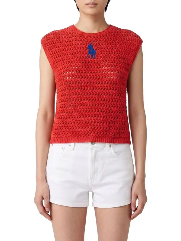 Polo Ralph Lauren Crocheted Waistcoat With Embroidered Logo - Red