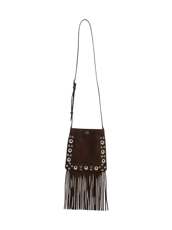 Valentino Garavani Nellcôte Suede Bag With Studs And Fringes - Brown
