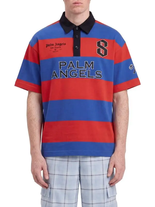 Palm Angels Striped Cotton Polo Shirt With Logo - Red