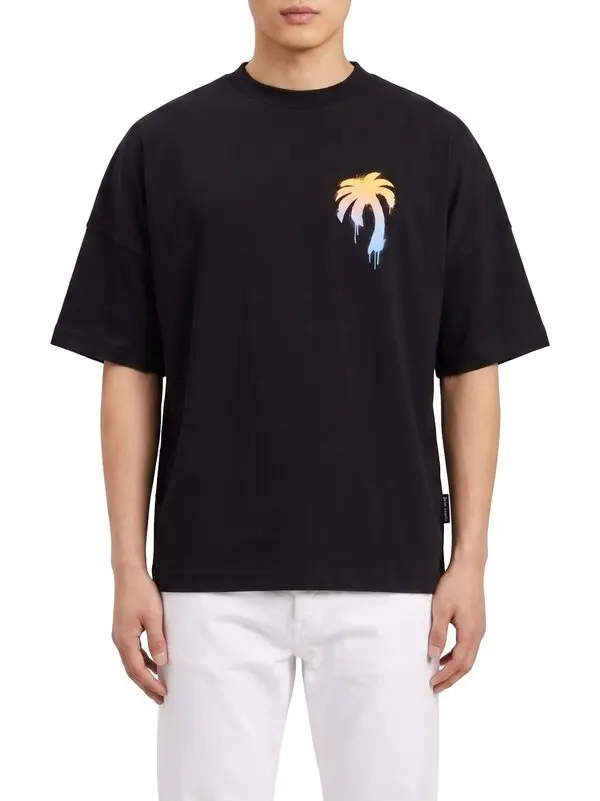Palm Angels Cotton Crewneck T-shirt With Logo - Black