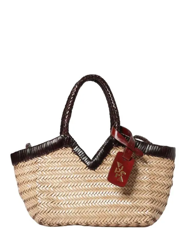 VIPERA Woven Handbag With Braided Top Handle - Beige