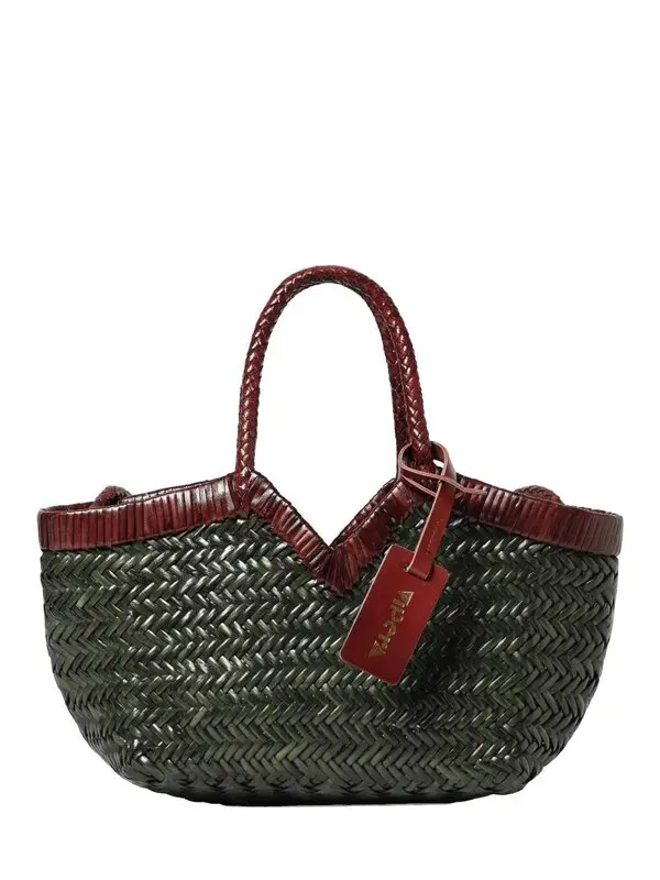 VIPERA Woven Handbag With Braided Top Handle - Green