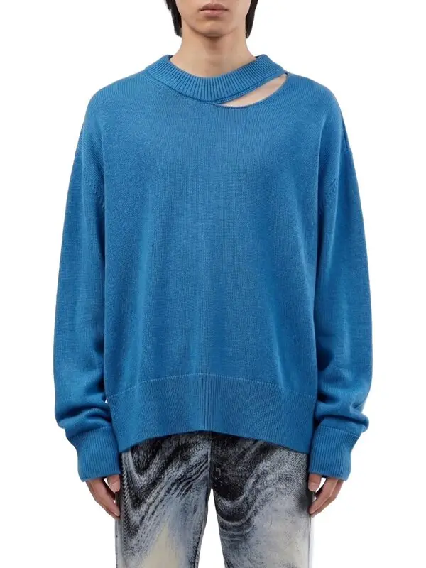 Camper Cutout Neck Sweater - Blue