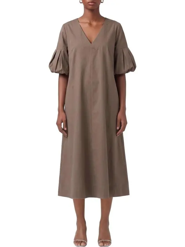 FAY Midi Dress With Puff Sleeves - Green