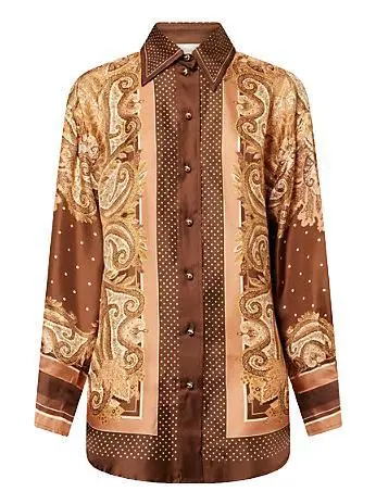 Zimmermann Luna Relaxed-fit Silk Shirt - Caramel Paisley
