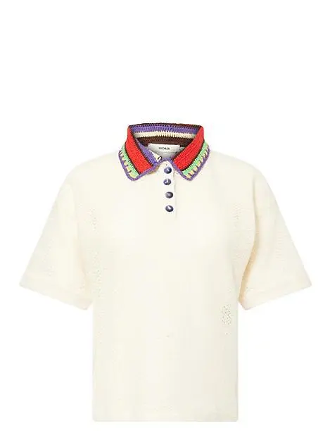 SIEDRES Leo Textured-knit Cotton-blend Polo Shirt - Ecru