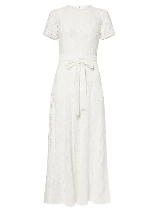 Melissa Odabash Elara Belted Lace Midi Dress - White