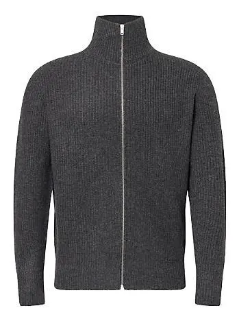 John Smedley Mallam Zip-up Cashmere And Wool-blend Jumper - Dark Ash