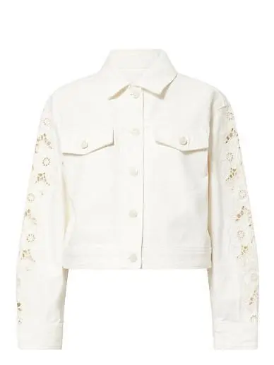 Paige Michele Embroidered Denim Jacket - Tonal Ecru Embroidered