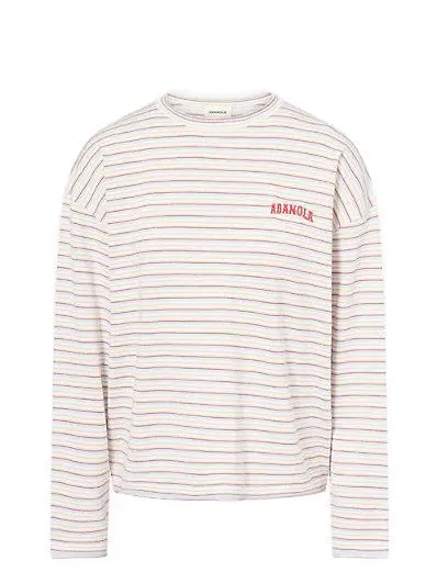 ADANOLA Varsity Knit Roll Hem Stripe Sweatshirt - Marshmallow White