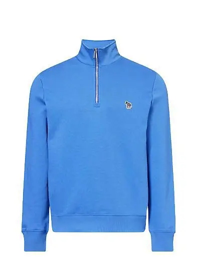 Paul Smith Zebra-embroidered Half-zip Cotton Sweatshirt - Petrol Blue
