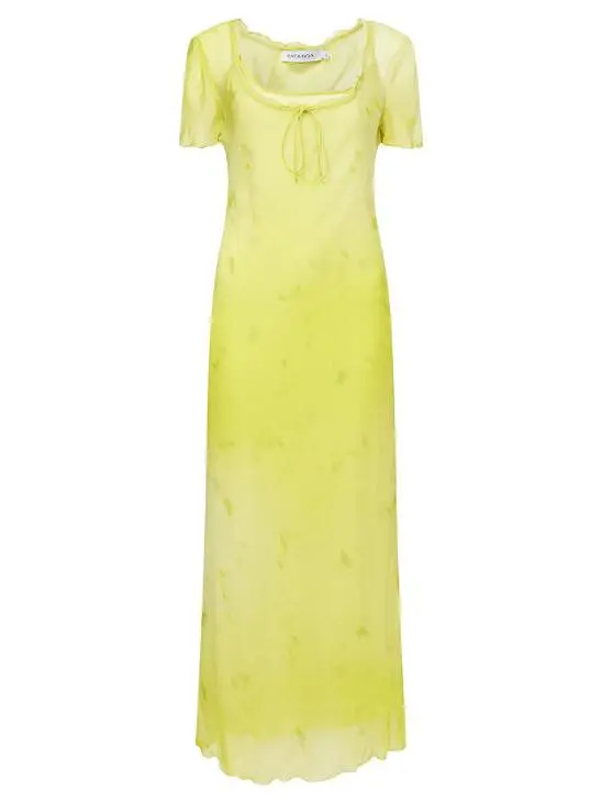 RAT AND BOA Anessa Sheer Chiffon Midi Dress - Chartreuse