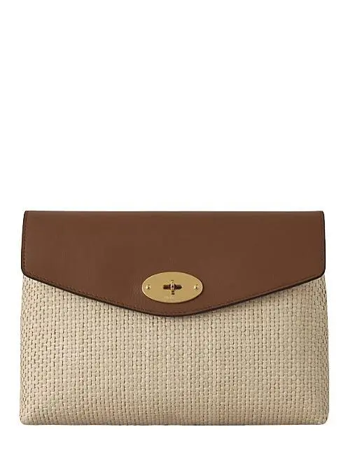 Mulberry Large Raffia And Leather Darley Pouch - Ecru-bright Oak