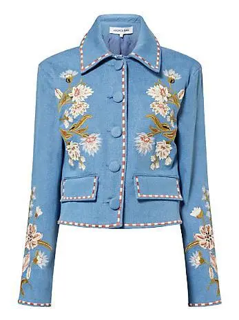 Veronica Beard Vikaria Embroidered Denim Jacket - Sea Glare