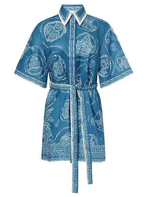 ALEMAIS Lucky Belted Linen Mini Dress - Blue