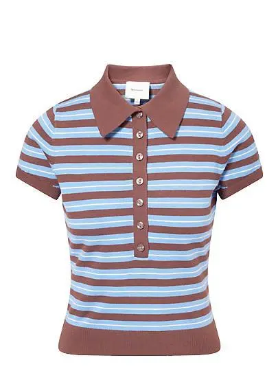 REFORMATION Bentley Striped Cotton-blend Polo-top - Mahogany