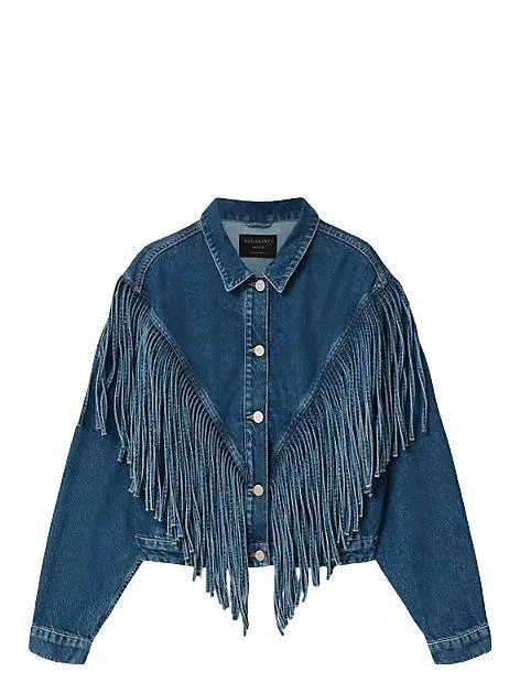 ALLSAINTS Marlene Fringed Denim Jacket - Dark Indigo