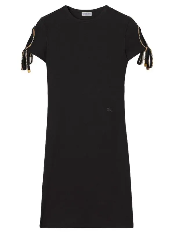Burberry Ribbed Cotton Dress With Check Trim - Black