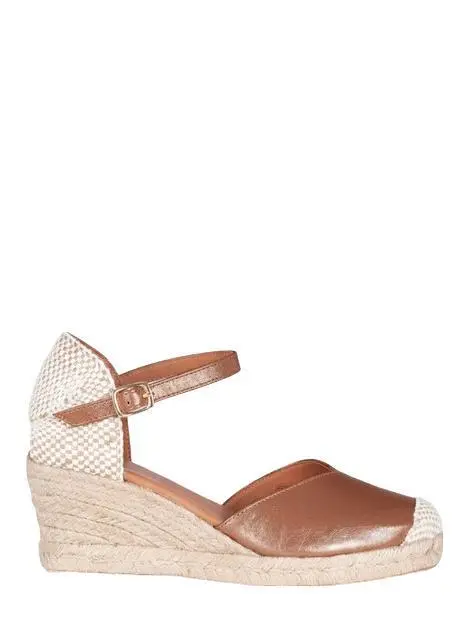 MENINA STEP Jimena Mid Strap Wedges - Natural
