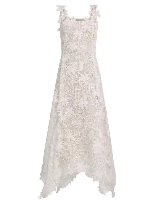 Oscar De La Renta Dominican Landscape Guipure Lace Dress - Red