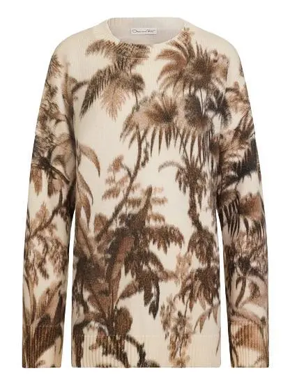 Oscar De La Renta Chiné Palm Leaves Oversized Pullover - Natural