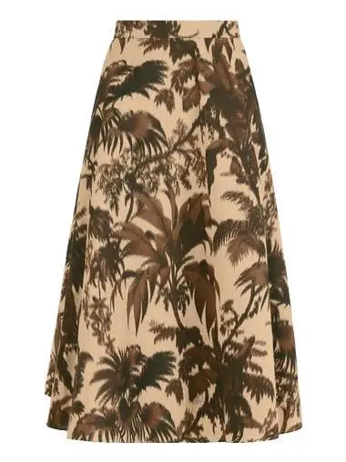 Oscar De La Renta Chiné Palm Leaves Skirt - Red