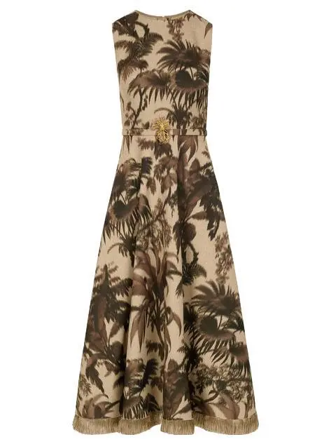 Oscar De La Renta Chiné Palm Leaves Dress - Red