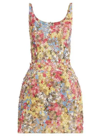 Oscar De La Renta Porcelain Flower Embroidered Dress - Red