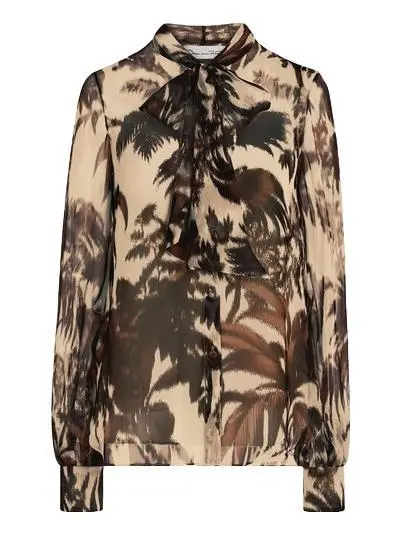 Oscar De La Renta Chiné Palm Leaves Chiffon Blouse - Red