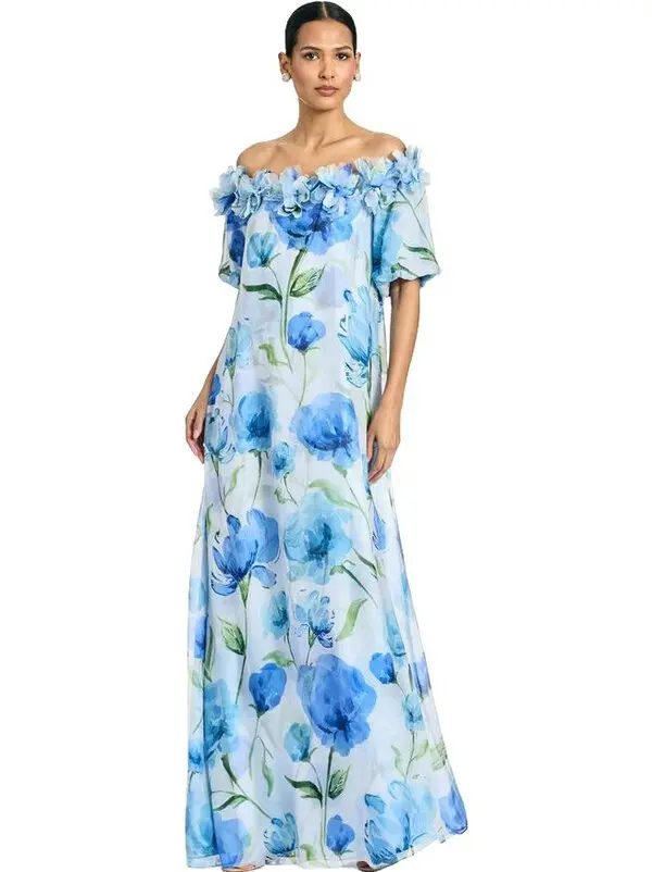 Sachin & Babi Valentina Grande Sapphire Poppies Gown - Floral