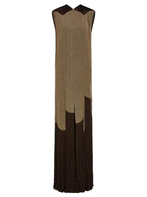 FERRAGAMO Long Dress With Fringe - Natural