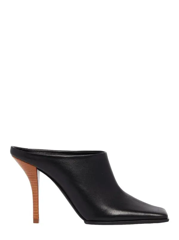 Alaïa Squared Toe Leather Mules - Black