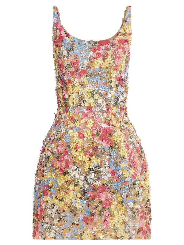 Oscar De La Renta Porcelain Flower Embroidered Dress - One-color