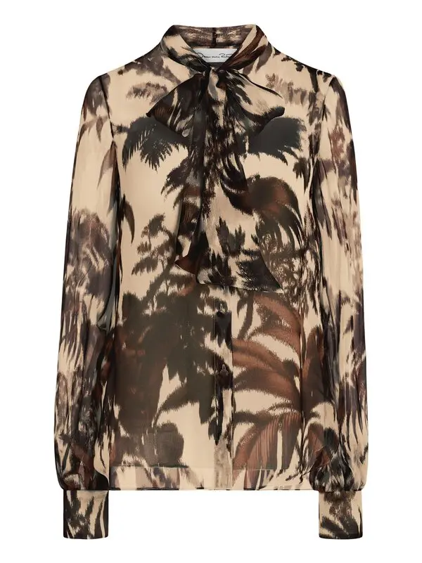 Oscar De La Renta Chin Palm Leaves Chiffon Blouse - One-color