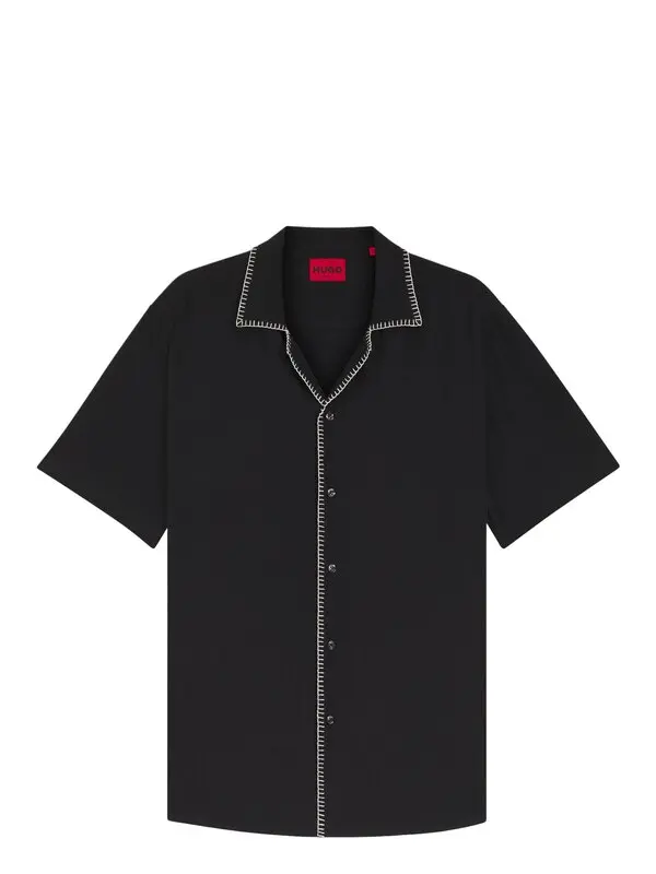 Hugo Relaxed-fit Shirt In Cotton Seersucker - Black