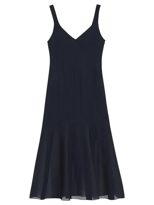 BOSS Satin Slip Midi Dress With Organza Inserts - Dark Blue
