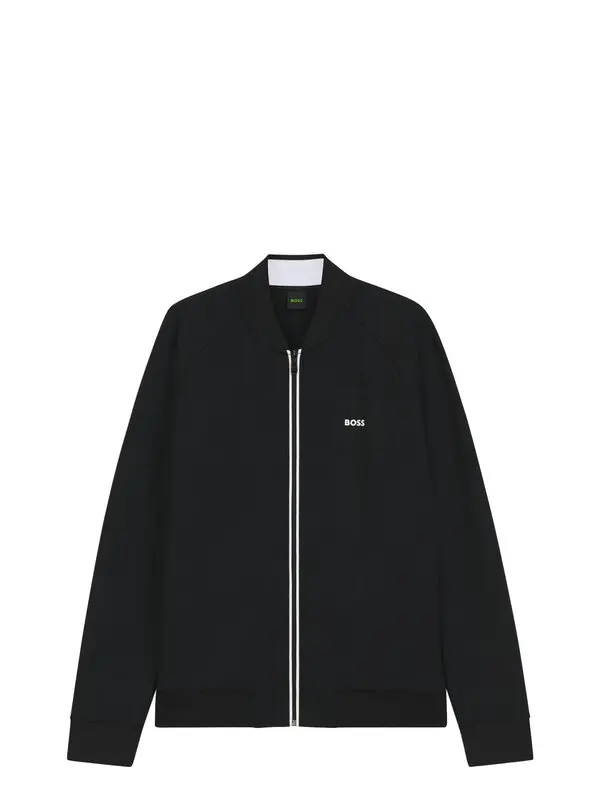 BOSS Triangle-jacquard Zip-up Sweatshirt With Rubberized Logo - Black