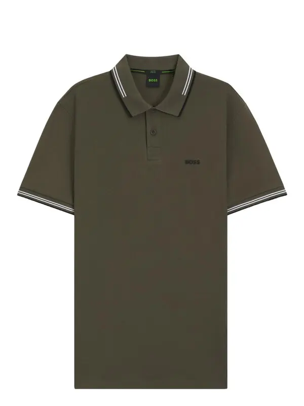 BOSS Stretch-cotton Slim-fit Polo Shirt With Branding And Stripes - Light Green