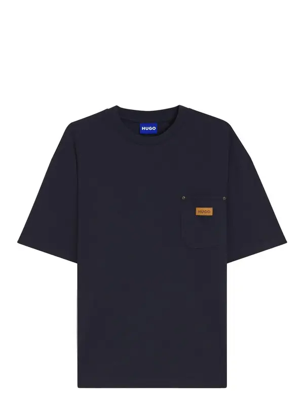Hugo Loose-fit T-shirt In Cotton With Suede Logo Badge - Dark Blue