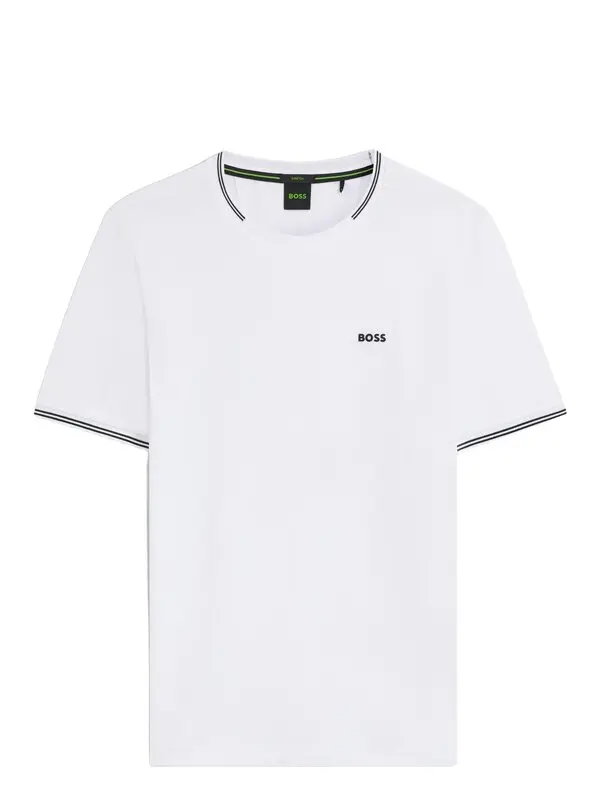 BOSS Stretch-cotton T-shirt With Stripes And Logo - White