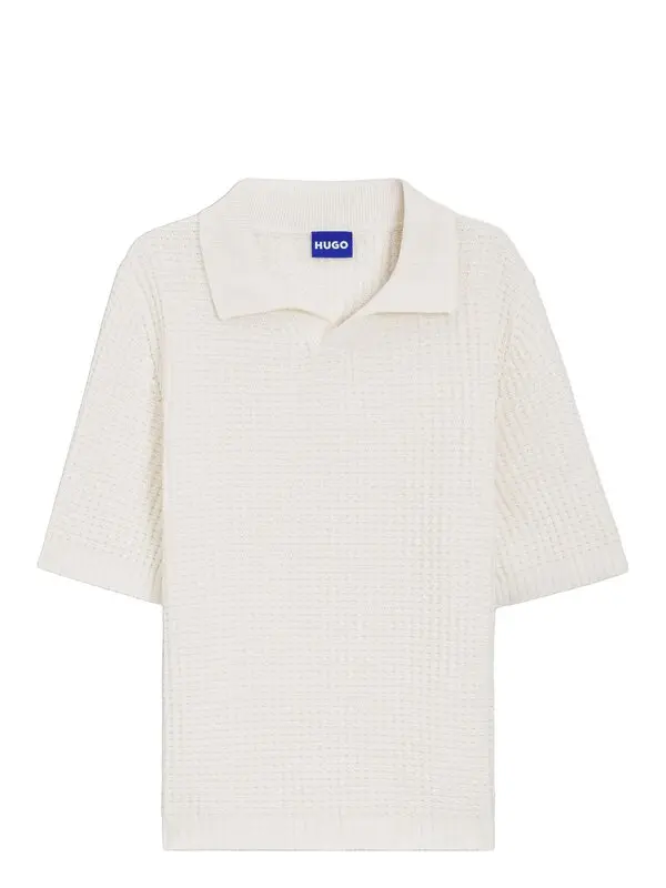 Hugo Waffle-structure Knit Polo With Johnny Collar - White