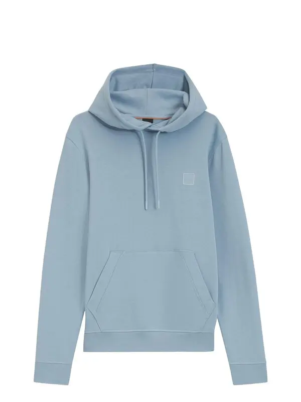 BOSS Logo-patch Cotton Terry Hoodie - Light Blue