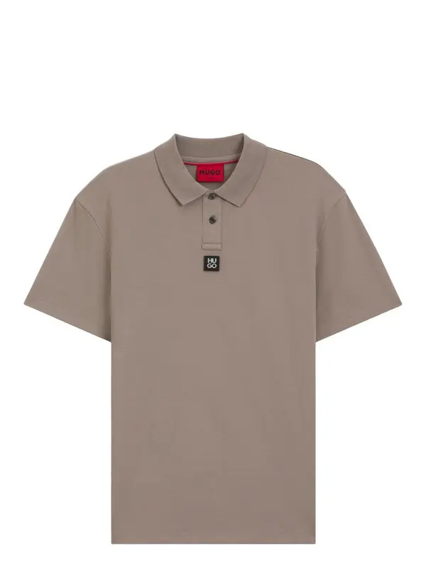 Hugo Stacked-logo Polo Shirt In Interlock Cotton - Light Brown