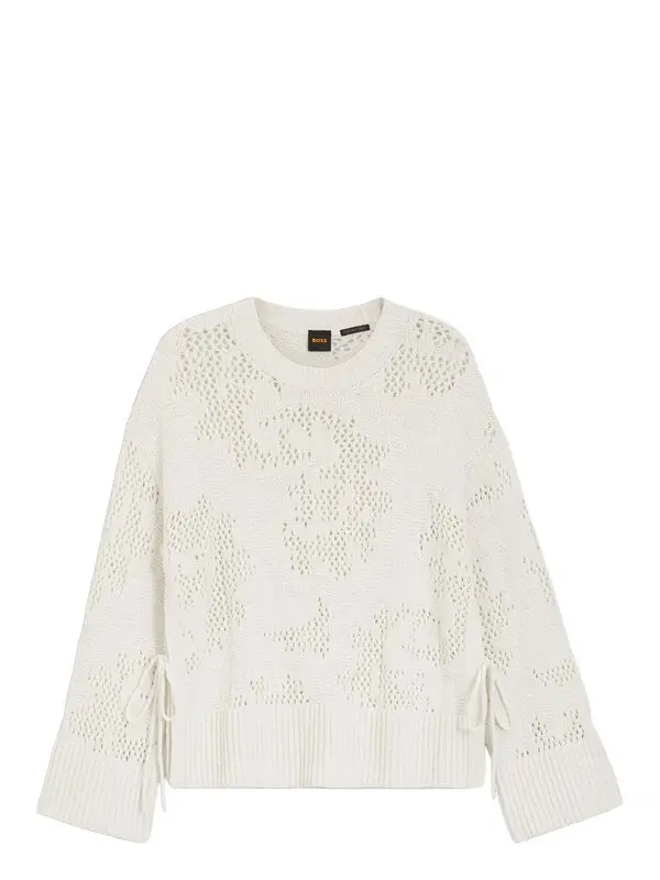 BOSS Knitted-pattern Cotton-blend Sweater - White