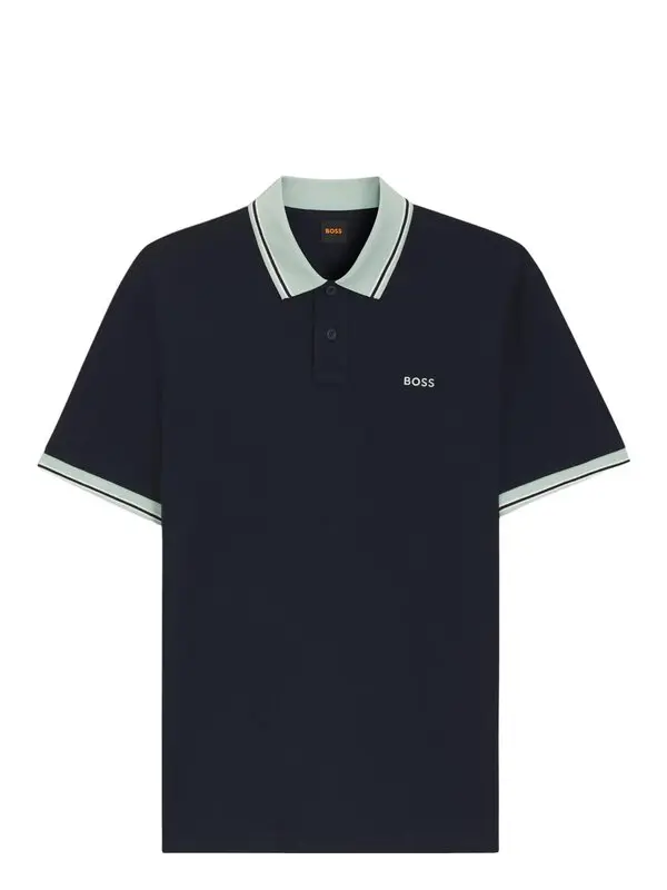 BOSS Cotton-jersey Polo Shirt With Stripe Trims - Dark Blue