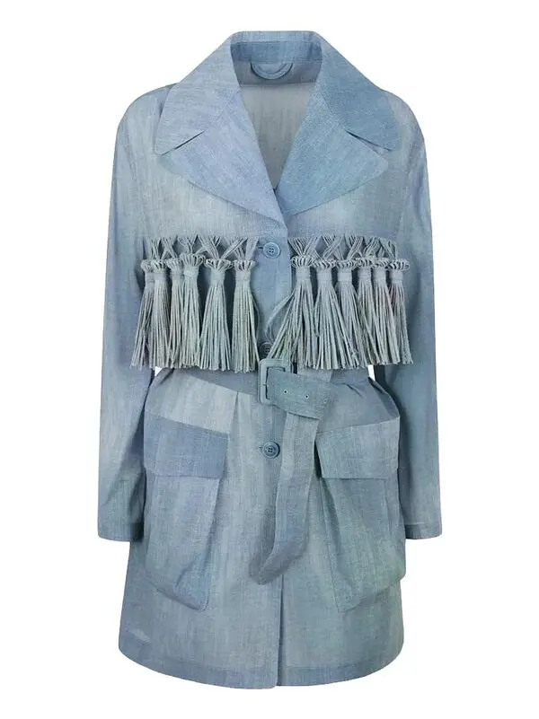 Ermanno Scervino Fringe-detail Belted Blazer - Blue