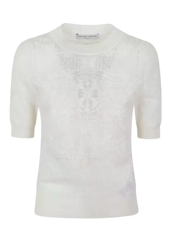 Ermanno Scervino Lace-knit Short-sleeve Sweater - Neutrals