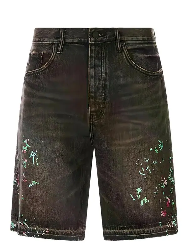 PURPLE BRAND Paint-splatter Denim Shorts - Black